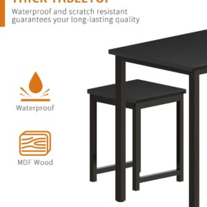 MIERES Small Dining Table Set for 2, Modern Bistro Table and Chairs Set of 2, Small Bar Table and Stools, Kitchen Furniture Counter Height, Compact & Durable, Easy Assembly, Black