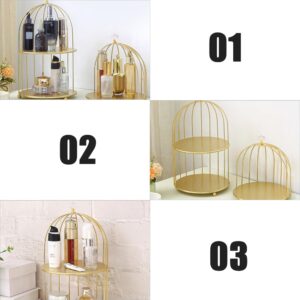 Bird Cage Shape Cosmetic Rack Desktop Makeup Organizer Rack Double Tier Cupcake Stand Essence Perfume Lotion Bottle Shelf Skincare Products Organizer