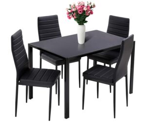 hcy dining table set dinning chairs set of 4 with table kitchen dining table set for small spaces home furniture dinette set rectangular table, black