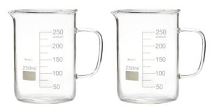 labnique glass beaker with handle, beaker mug with pouring spout, 250ml (8.4oz), pack of 2