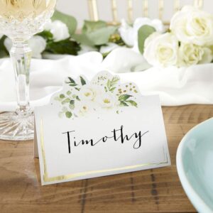 Kate Aspen Sage Green Party Decorations, Eucalyptus Floral Tent Place Cards (Set of 50) - Perfect for Greenery Baby Shower & Bridal Showers