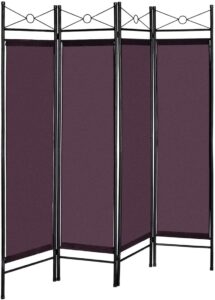 squareful 4-panel room divider, 6ft folding freestanding screen w/steel frame & fabric surface, portable privacy partition for home office, brown