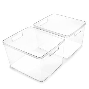 bino | plastic bins, large - 2 pack | the lucid collection | multi-use| built-in handles | bpa-free | clear storage containers | fridge organizer | pantry & home organization