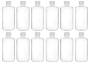 eisco 12pk reagent bottles, 250ml - narrow mouth with screw cap - polypropylene - translucent labs