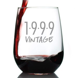 vintage 1999-25th birthday stemless wine glass gifts for women & men turning 25 - bday party decor - large glasses