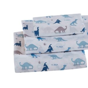 Linen Plus Sheet Set Kids/Teens Dinosaurs T-rex Triceratops Blue Light Blue White New # T-rex Blue (Twin)