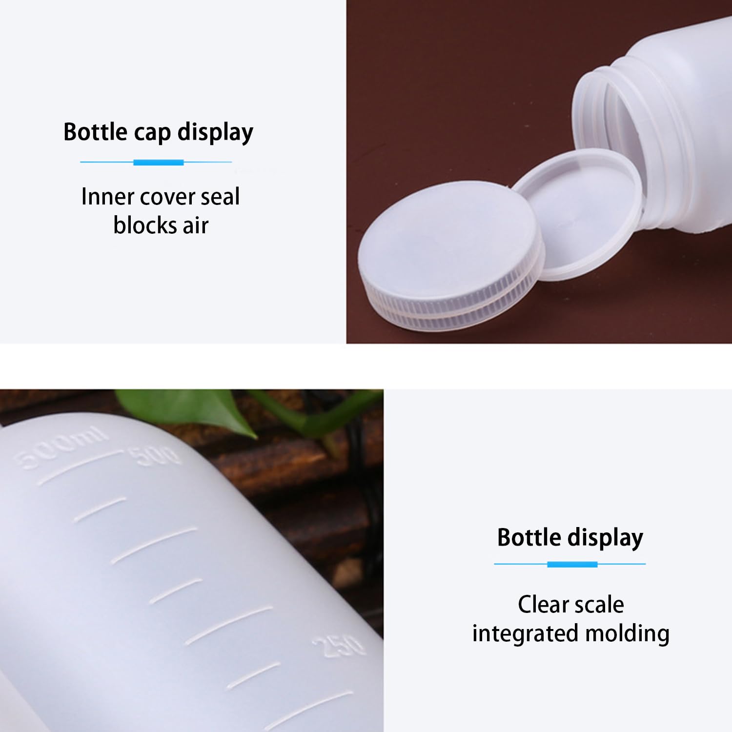 Bettomshin 5Pcs 500ml PE Plastic(Food Grade) Bottles, Wide Mouth Lab Reagent Bottle, Liquid/Solid Sample Seal Sample Storage Container with Graduated Scale