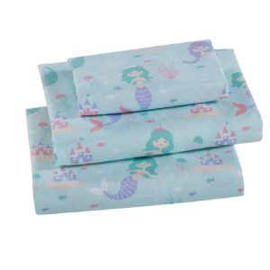 Linen Plus Sheet Set Kids/Teens Mermaids Underwater Castle Jellyfishes Aqua Pink Lavender Purple # Aqua Mermaid (Twin)