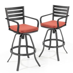 pellebant outdoor bar stools set of 2 - aluminum swivel barstools with sunbrella cushion, cast aluminum patio high chair bistro set (red)