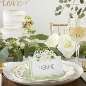 Kate Aspen Sage Green Party Decorations, Eucalyptus Floral Tent Place Cards (Set of 50) - Perfect for Greenery Baby Shower & Bridal Showers