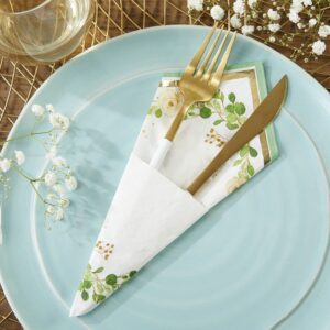 Kate Aspen Sage Green Party Decorations, Eucalyptus Floral Wedding Napkins, Thick Decorative Dinner Napkins, Luncheon Serveware - Perfect for Greenery Bridal Showers, Wedding and Engagement Party