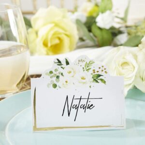 Kate Aspen Sage Green Party Decorations, Eucalyptus Floral Tent Place Cards (Set of 50) - Perfect for Greenery Baby Shower & Bridal Showers