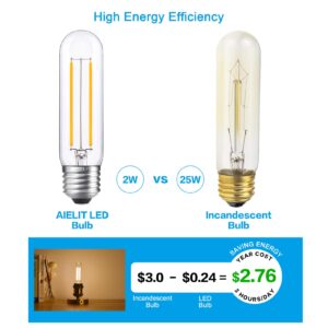 AIELIT Vintage T10/T30 LED Bulb 25 Watt Equivalent, Warm White 2700K, 200 Lumens, E26 Base, 2W Dimmable Led Tubular Bulbs, Classic Filament Edison Bulb for Pendant Lights Chandelier, 4-Pack