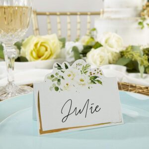 kate aspen sage green party decorations, eucalyptus floral tent place cards (set of 50) - perfect for greenery baby shower & bridal showers