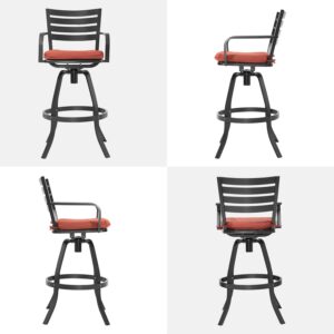 Pellebant Outdoor Bar Stools Set of 2 - Aluminum Swivel Barstools with Sunbrella Cushion, Cast Aluminum Patio High Chair Bistro Set (Red)