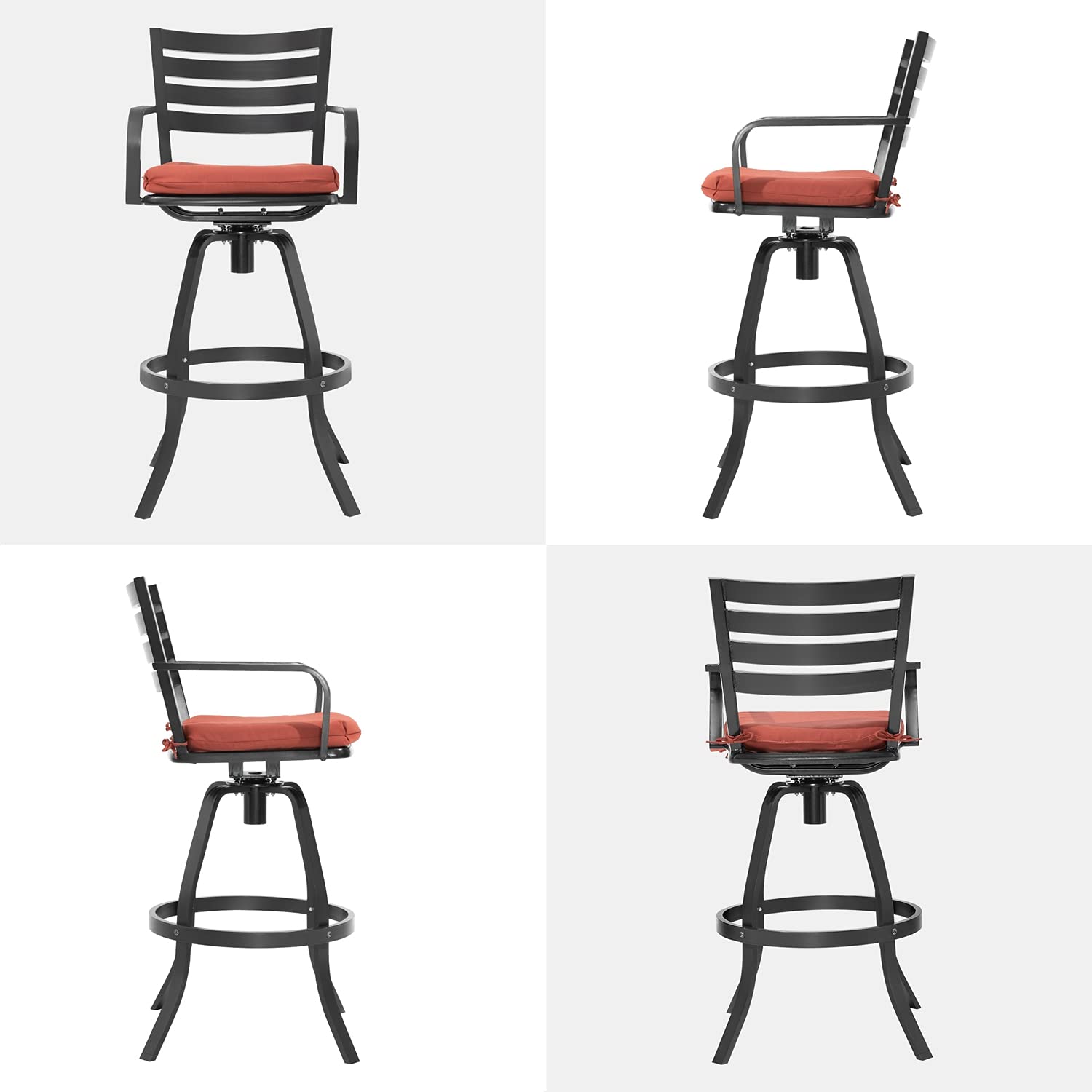 Pellebant Outdoor Bar Stools Set of 2 - Aluminum Swivel Barstools with Sunbrella Cushion, Cast Aluminum Patio High Chair Bistro Set (Red)