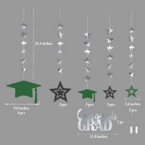 Cheerland Green Graduation Party Decoration Kit Black Cap Decor Shiny Congrats Grad Banner Star Hat Garland Hanging Streamer Banner Backdrop Background for Ceiling Home Classroom