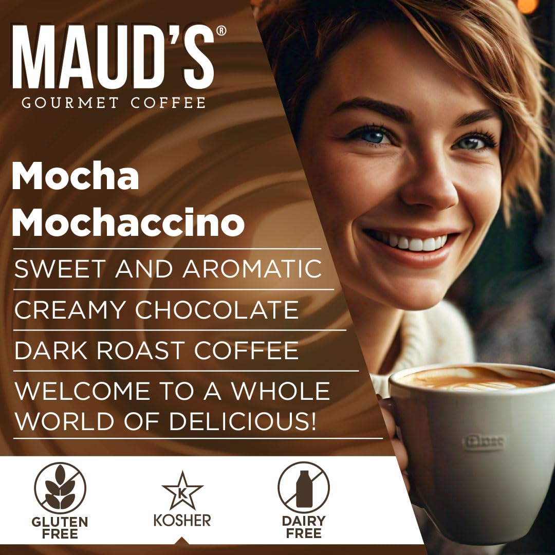 Maud's Chocolate Mocha Cappuccino Coffee Pods, 18 ct | Mochaccino Mocha Flavor | 100% Arabica Coffee | Solar Energy Produced Recyclable Pods Compatible with Keurig K Cups Maker