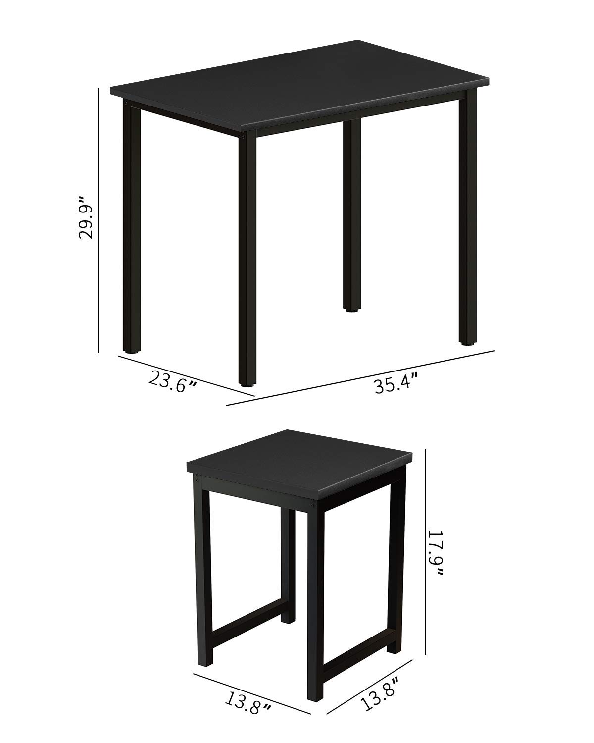 MIERES Small Dining Table Set for 2, Modern Bistro Table and Chairs Set of 2, Small Bar Table and Stools, Kitchen Furniture Counter Height, Compact & Durable, Easy Assembly, Black