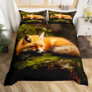 feelyou kids duvet cover fox print bedding set 3d animal theme comforter cover for boys girls children teens bedroom decor nature woodland fox bedspread cover twin size with 1 pillow case