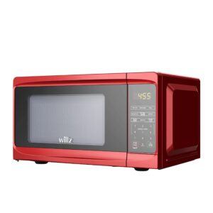 Willz Countertop Small Microwave Oven, 6 Preset Cooking Programs Interior Light LED Display 0.7 Cu.Ft 700W Red WLCMV807RD-07