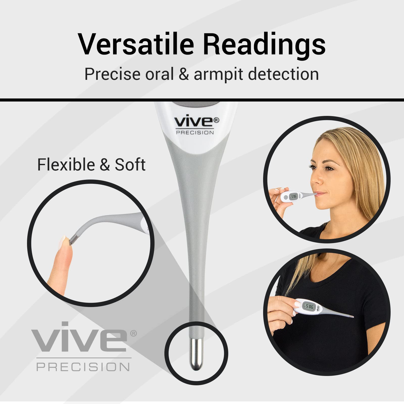 Vive Precision Smart Oral Thermometer - FSA/HSA Approved Medical Grade Body Temperature Reader for Adults, Babies - Digital Fever Monitor with App for Home Use, Under The Tongue, Armpit & Rectal