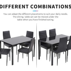 HCY Dining Table Set Dinning Chairs Set of 4 with Table Kitchen Dining Table Set for Small Spaces Home Furniture Dinette Set Rectangular Table, Black