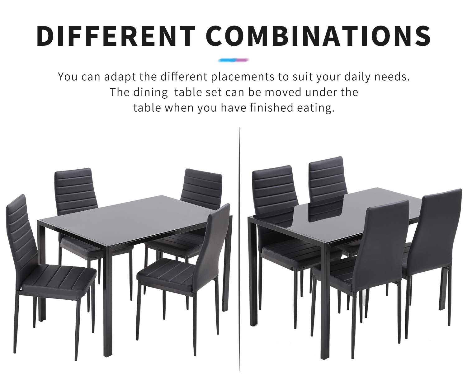 HCY Dining Table Set Dinning Chairs Set of 4 with Table Kitchen Dining Table Set for Small Spaces Home Furniture Dinette Set Rectangular Table, Black