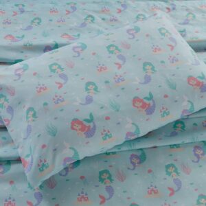 Linen Plus Sheet Set Kids/Teens Mermaids Underwater Castle Jellyfishes Aqua Pink Lavender Purple # Aqua Mermaid (Twin)