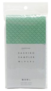 yokota daruma sashiko cloth sashiko fabric - pre-printed sashiko sampler - white with english instruction inside (woven bamboo pattern)