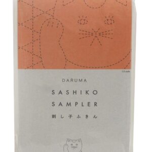 Yokota Daruma Sashiko Cloth Sashiko Fabric - Pre-Printed Sashiko Sampler - White with English Instruction Inside (Navy MANEKINEKO)