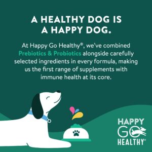 Happy Go Healthy Dog Gut Health Probiotics Supplement | Improves Digestive Health and Immune System Support for Dogs and Puppies | All Natural Ingredients Tasty Kibble Dog Food Topper | 60 Count Pack