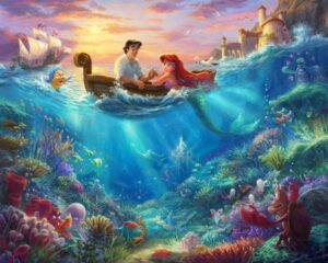 david textiles disney dreams the little mermaid ariel & eric digital 35" panel premium quality 100% cotton fabric by the panel.