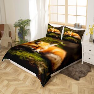 Feelyou Kids Duvet Cover Fox Print Bedding Set 3D Animal Theme Comforter Cover for Boys Girls Children Teens Bedroom Decor Nature Woodland Fox Bedspread Cover Twin Size with 1 Pillow Case