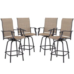 sophia & william patio swivel bar stools set of 4, bar height patio chair, high top patio chairs, supports 300 lbs (brown fabric)