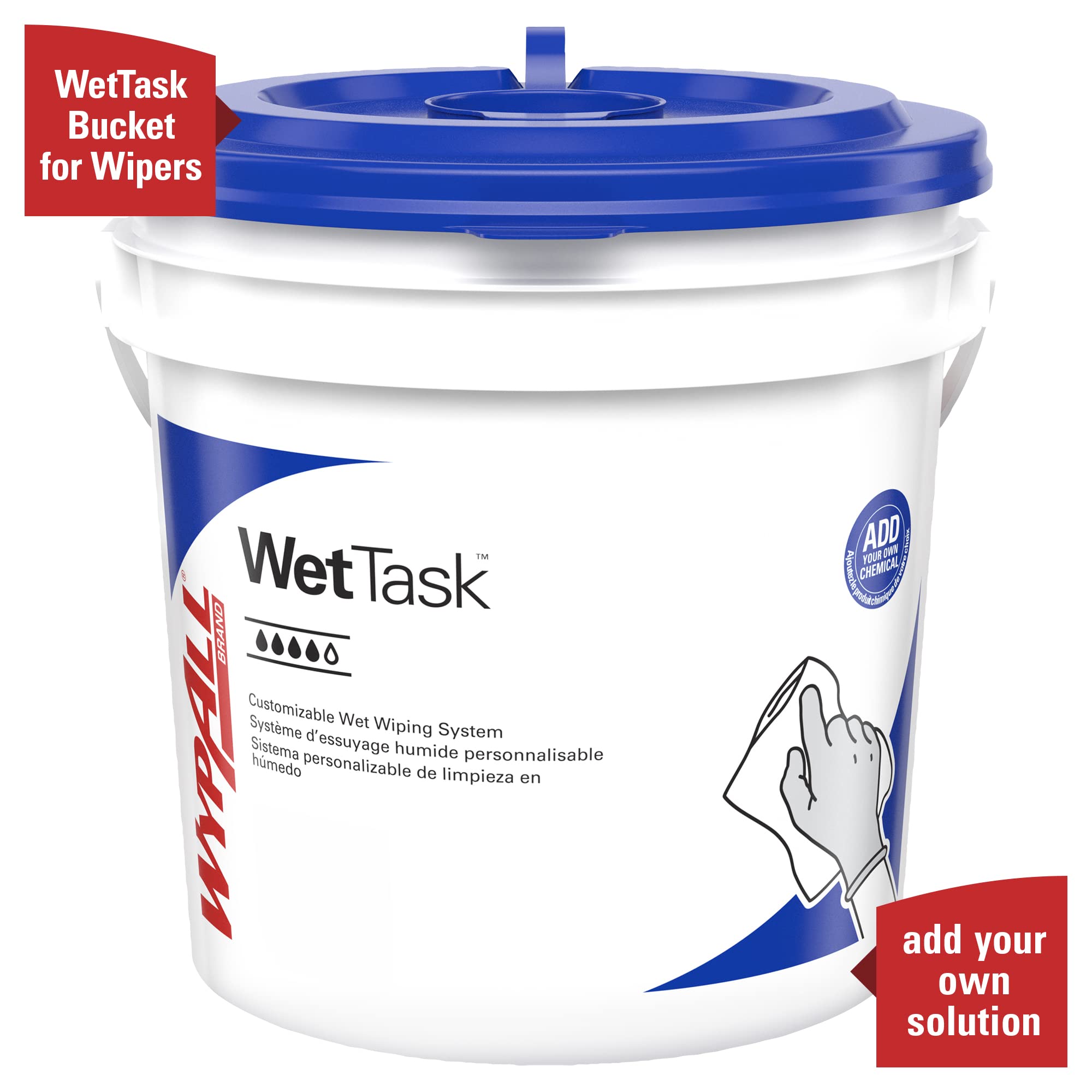 WypAll WetTask Customizable Wet Wiping System Bucket (51677), Standard Size, 4 Buckets and 4 Lids/Case