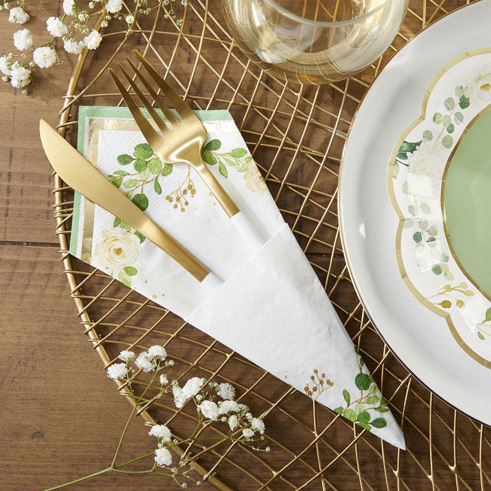 Kate Aspen Sage Green Party Decorations, Eucalyptus Floral Wedding Napkins, Thick Decorative Dinner Napkins, Luncheon Serveware - Perfect for Greenery Bridal Showers, Wedding and Engagement Party