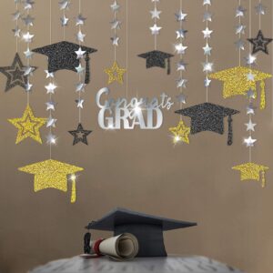 cheerland gold silver black graduation party decoration kit black cap decor shiny congrats grad banner star hat garland streamer banner backdrop photo booth background for ceiling home classroom