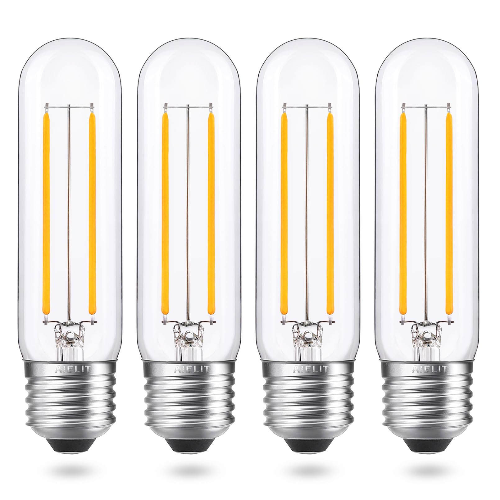 AIELIT Vintage T10/T30 LED Bulb 25 Watt Equivalent, Warm White 2700K, 200 Lumens, E26 Base, 2W Dimmable Led Tubular Bulbs, Classic Filament Edison Bulb for Pendant Lights Chandelier, 4-Pack