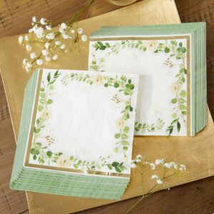 Kate Aspen Sage Green Party Decorations, Eucalyptus Floral Wedding Napkins, Thick Decorative Dinner Napkins, Luncheon Serveware - Perfect for Greenery Bridal Showers, Wedding and Engagement Party