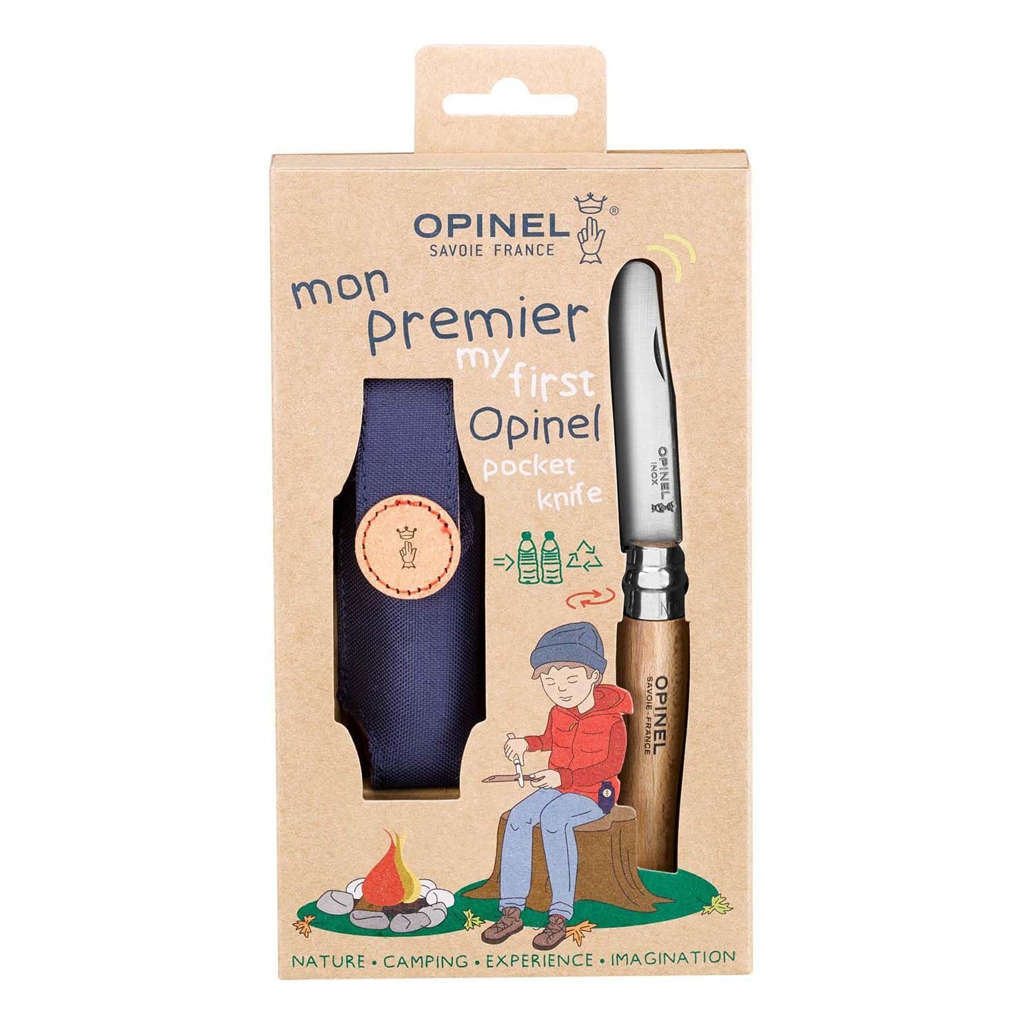 Opinel My First No.7 Box Set with Sheath - Stainless Steel Children’s Folding Pocket Knife with Safety Rounded Tip