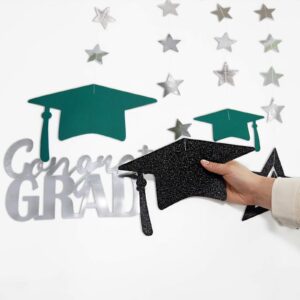 Cheerland Green Graduation Party Decoration Kit Black Cap Decor Shiny Congrats Grad Banner Star Hat Garland Hanging Streamer Banner Backdrop Background for Ceiling Home Classroom