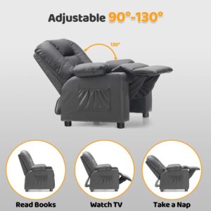 MCombo Big Kids Recliner for Ages 3+, Child Recliner Chair, Toddlers Recliner Sofa with Cup Holders, Faux Leather, 7322(Dark Grey)