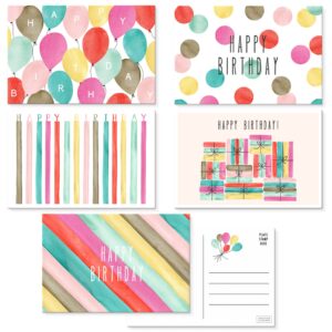 sweetzer & orange happy birthday postcards pack (60 post cards) 4x6” postcards for kids and adults. 300gsm note cards. happy birthday cards assortment greeting cards. blank birthday cards