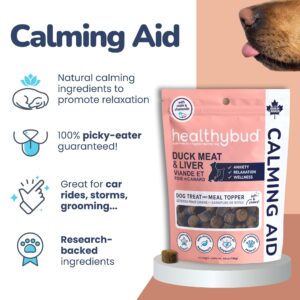 healthybud Calming Aid Supplement, Natural Duck Dog Treats & Toppers for Stress Relief - Dog Separation Anxiety, Stress Reduction, Aggression Relief - Support Calm, Immunity Health (4.6 Ounces)