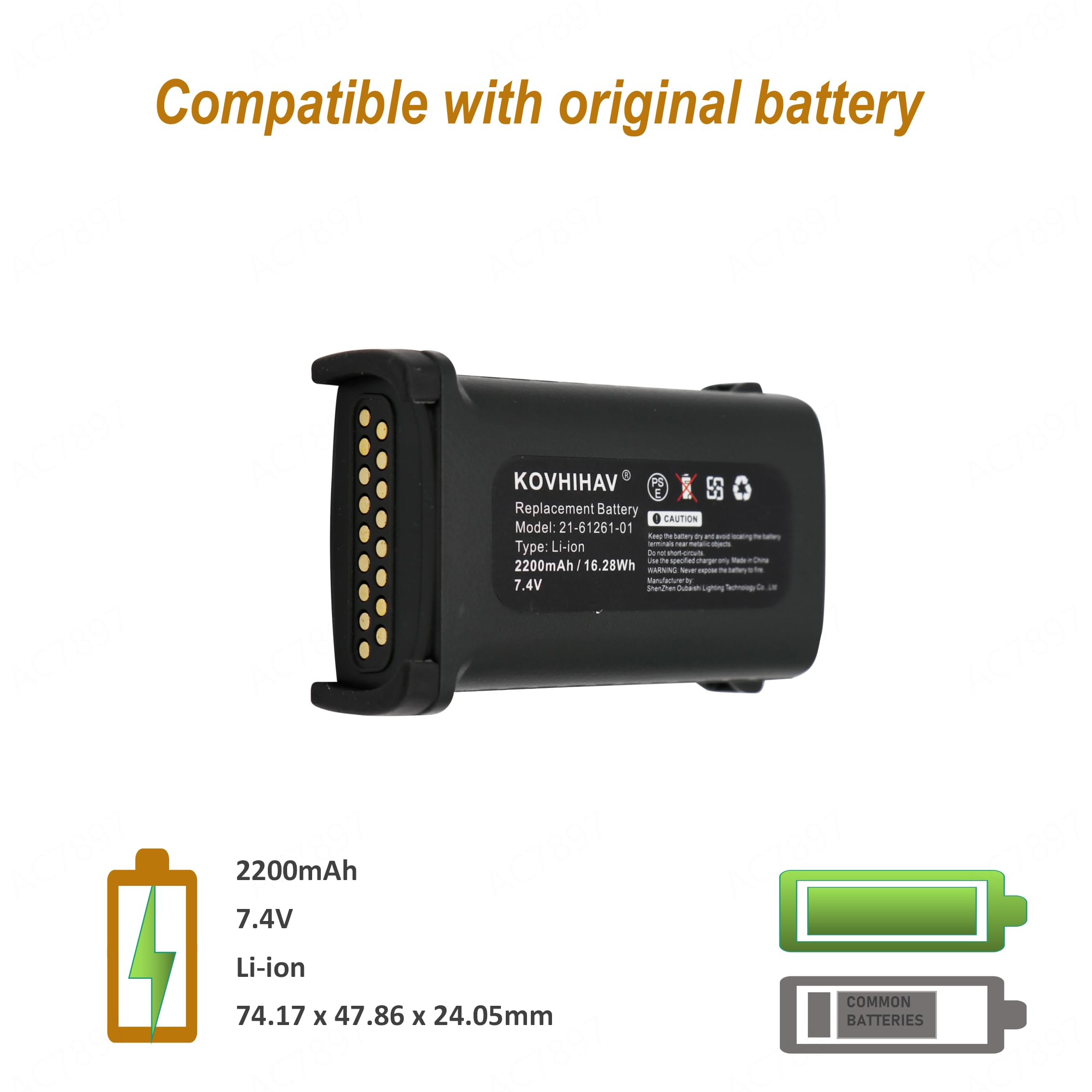 Replacement Battery for Symbol MC9000 MC909X-K MC9090-K MC909 MC9060-K Series 82-111734-01 21-65587-03 2200mAh