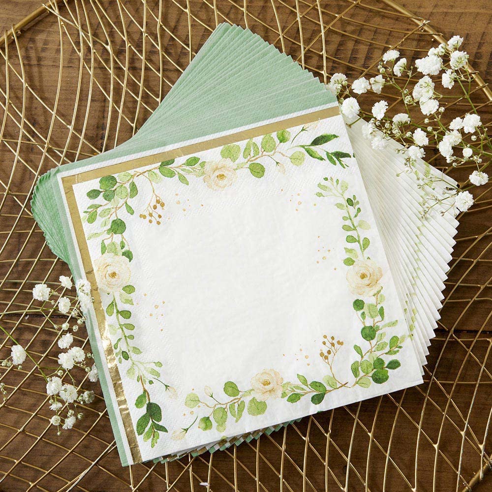 Kate Aspen Sage Green Party Decorations, Eucalyptus Floral Wedding Napkins, Thick Decorative Dinner Napkins, Luncheon Serveware - Perfect for Greenery Bridal Showers, Wedding and Engagement Party