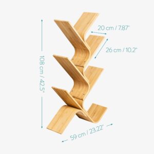 Navaris Tree Bookshelf - Curved Tree Bookcase Made of Bent Bamboo - Modern Floor Standing Book Shelf with 6 Shelves - 6-Tier Rack for Books, CDs, DVDs