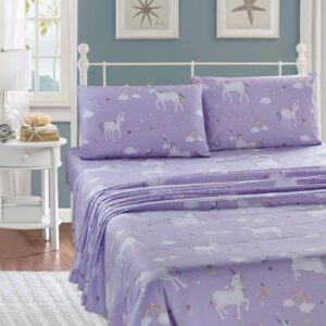 Linen Plus Sheet Set Kids/Teens Unicorn Bird Star Flower Cloud Lilac Purple Pink Yellow White New # Lilac Unicorn (Twin)