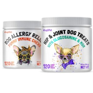 legitpet allergy relief chews for dogs & immune support with kelp, colostrum & bee pollen 120 soft chews and hemp hip & joint supplement for dogs 120 soft chews bundle - made in usa